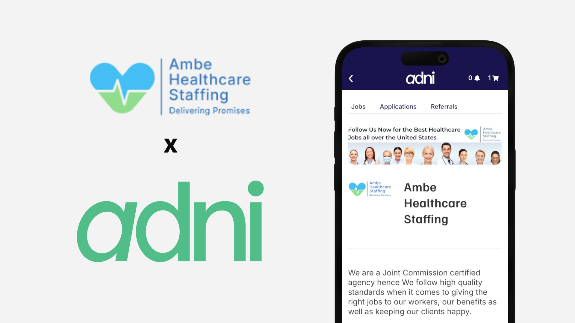 Ambe Healthcare Staffing launches on Adni, the all-in-one app for healthcare workers